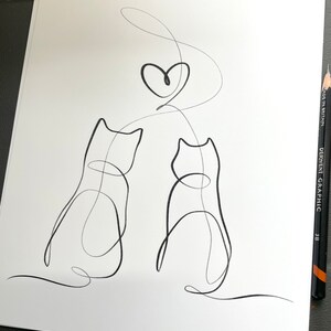 Personalized Cat Memorial Print, Custom Cats Drawing Gift, Cats in a ...