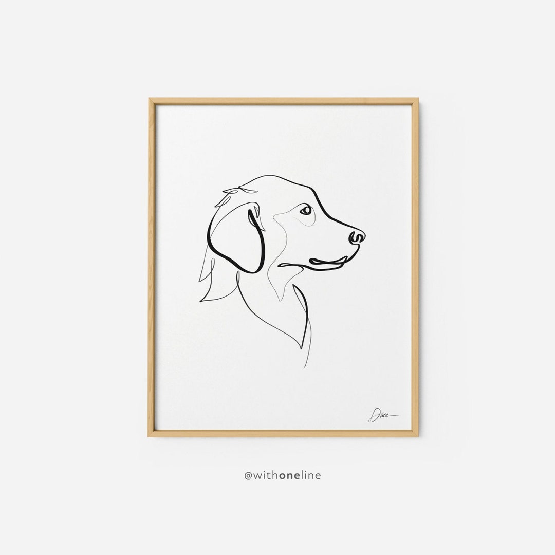 Golden Retriever Art Print Gift, Minimalist Line Drawing, Pet Portrait ...