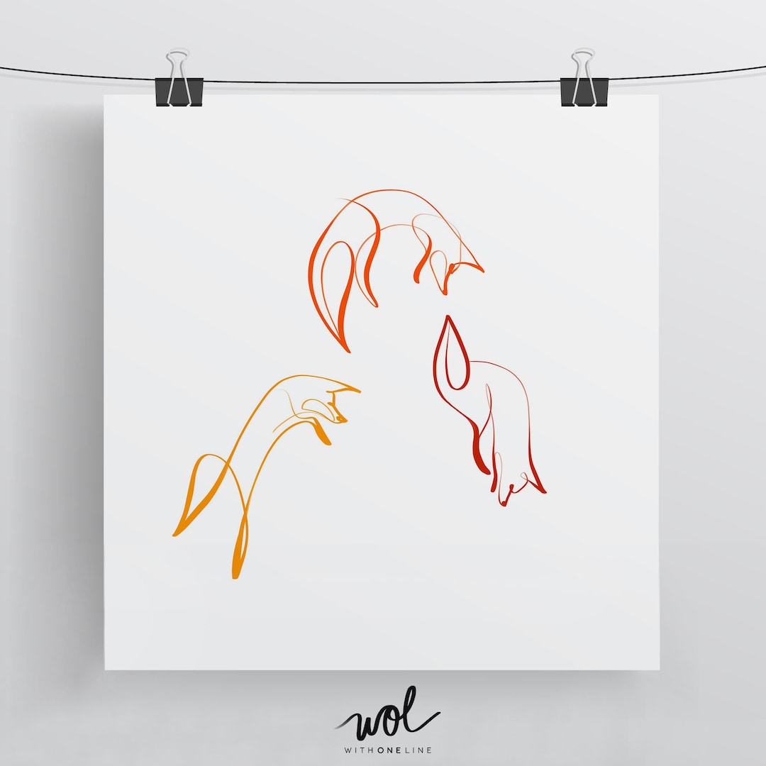 Fox Artwork Print, Nursery Wall Art, Jumping Fox One Line Drawing ...