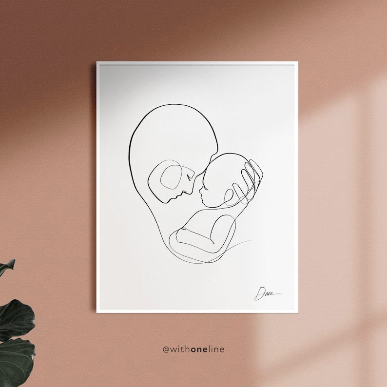 Mom and Baby Line Art Printable Line Art Mother and Child - Etsy