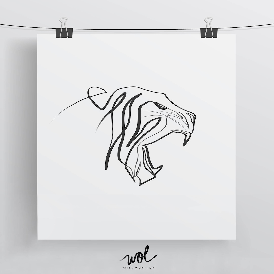 Tiger Art Print, Wild Animal Minimal Art Print, Single Line Art, Big ...
