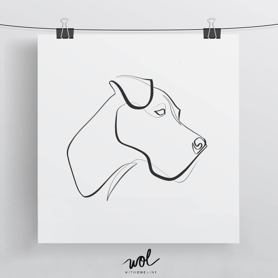 Great Dane Art Print, Single Line Drawing, Great Dane Gift, Black and ...