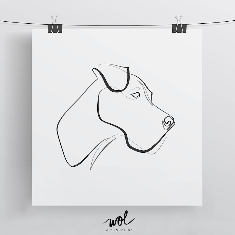 Great Dane Art Print, Single Line Drawing, Great Dane Gift, Black and ...