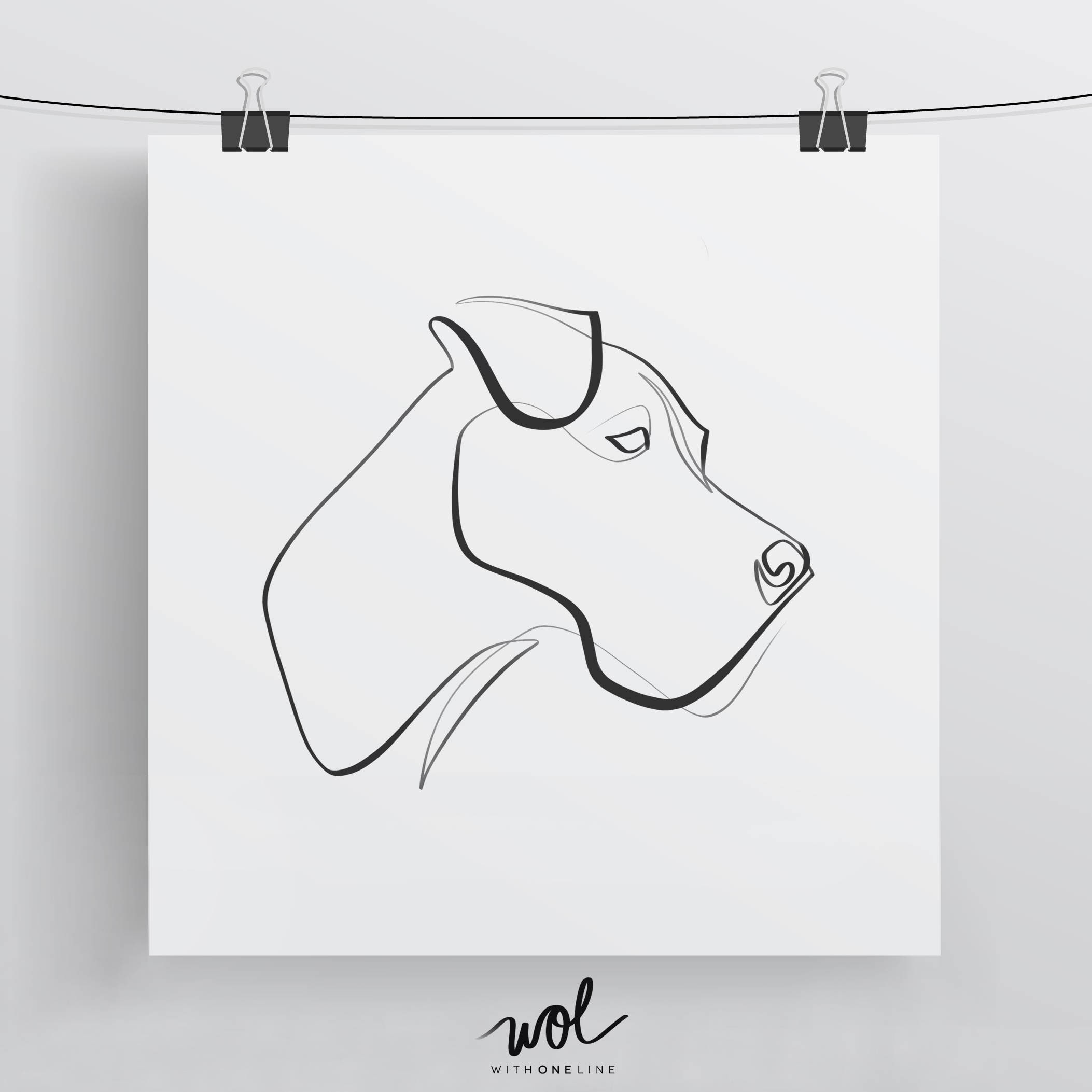 Great Dane Art Print, Single Line Drawing, Great Dane Gift, Black and ...