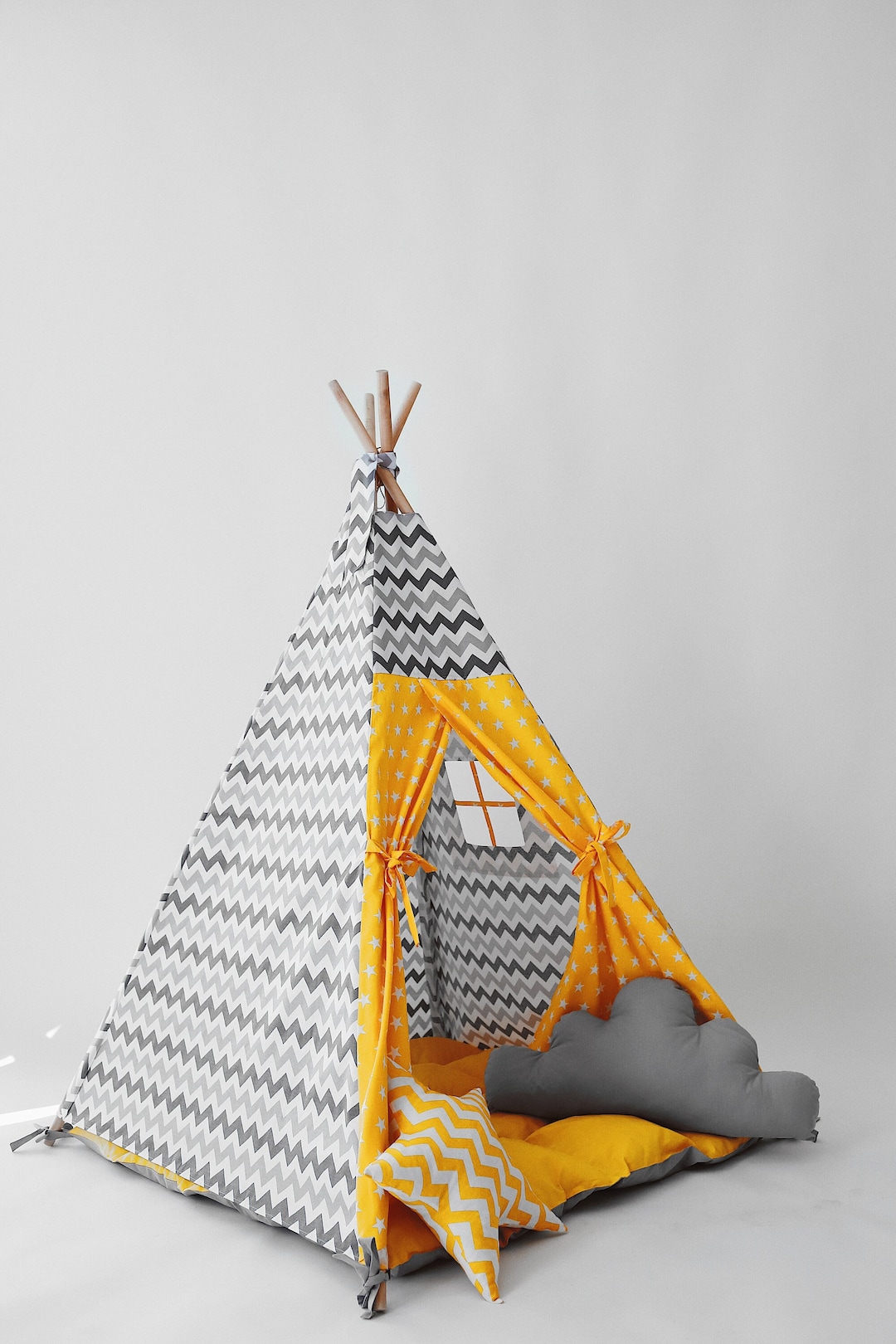 Teepee for Kids Customized From Cotton Yellow Stars Gray Chevron ...