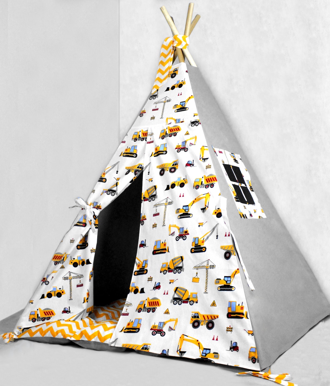 Teepee for Kids Customized From Cotton Construction Trucks Gray, Teepee ...