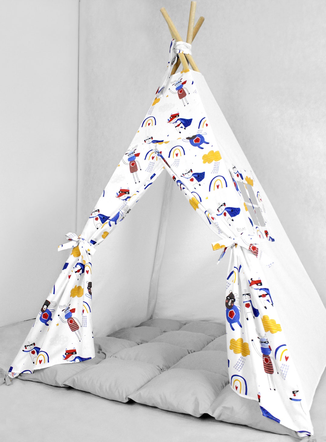Teepee for Kids Customized From Cotton Animals Super Hero Gray, Teepee ...