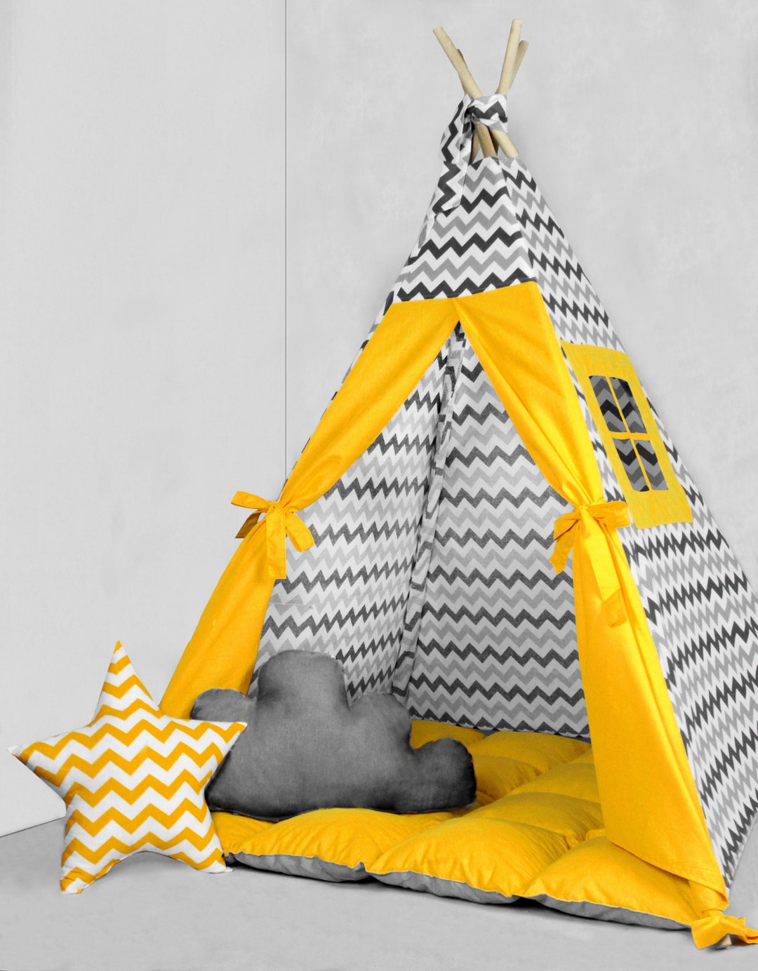Teepee for Kids Customized From Cotton Yellow Gray Chevron, Teepee Tent ...