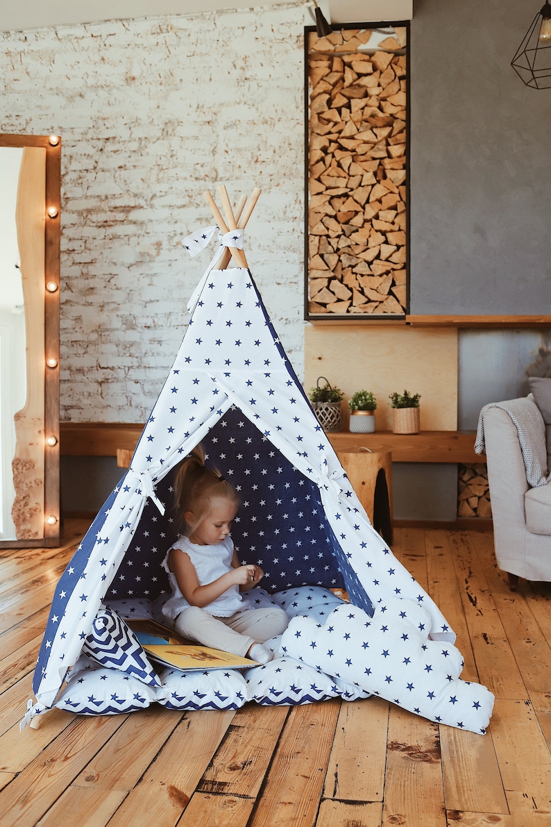Teepee for Kids Customized From Cotton Blue Navy Stars Teepee - Etsy