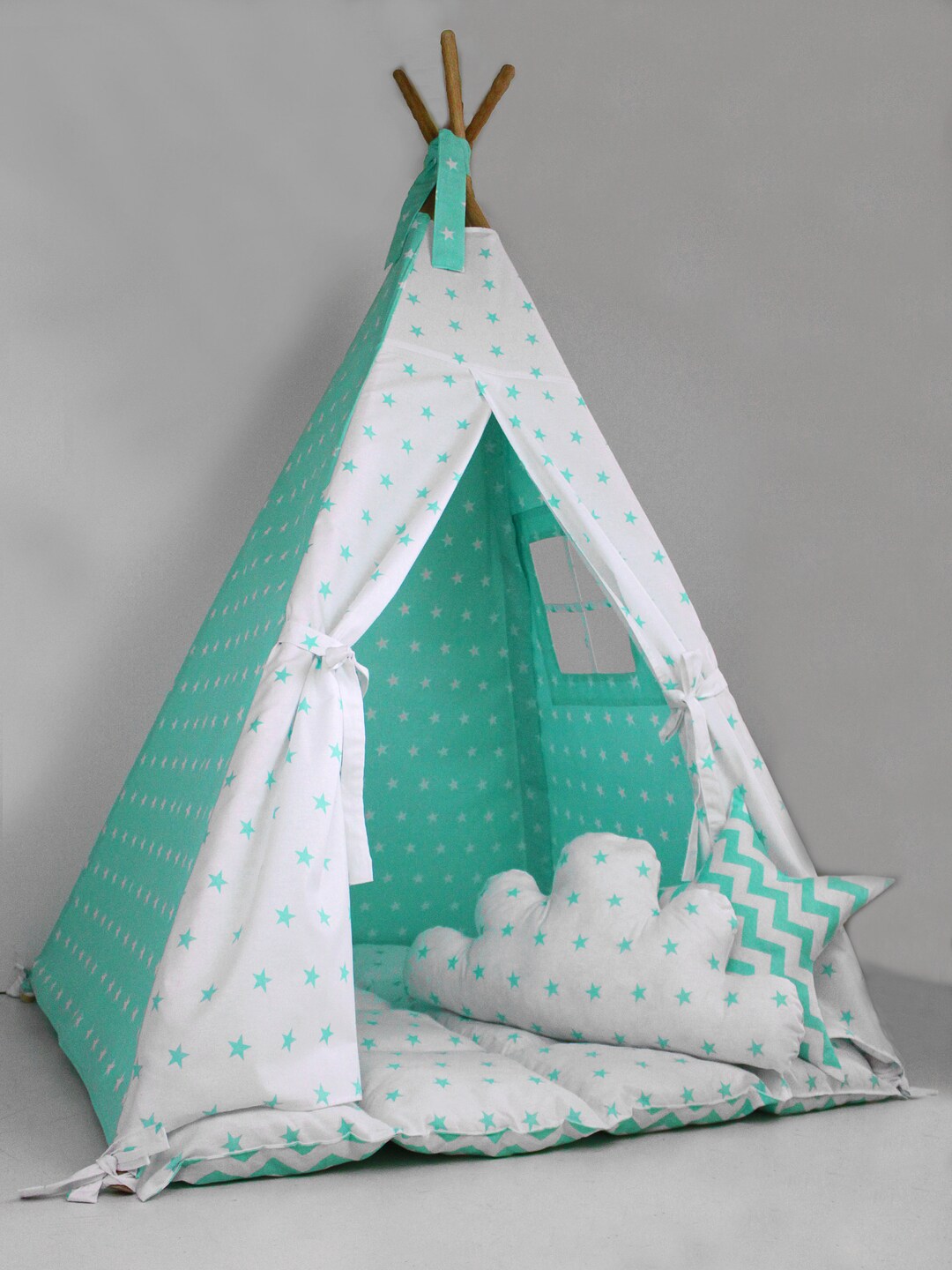 Teepee for Kids Customized From Cotton Mint Stars, Teepee Tent for ...