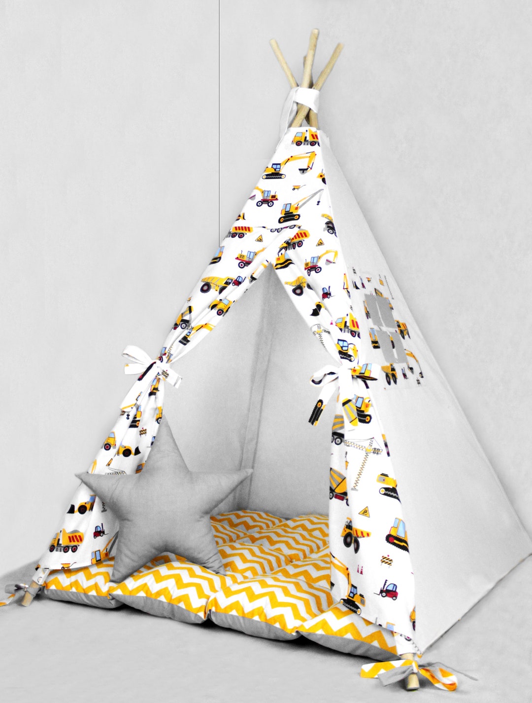 Teepee for Kids Customized From Cotton Construction Trucks, Teepee Tent ...