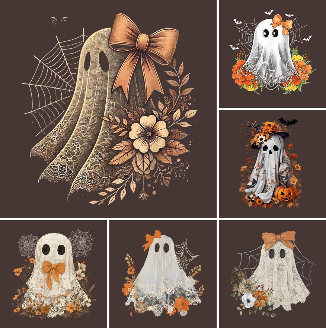 Lace Ghost Bundle PNG, Design Digital Download, Lace Ghost With Flowers ...