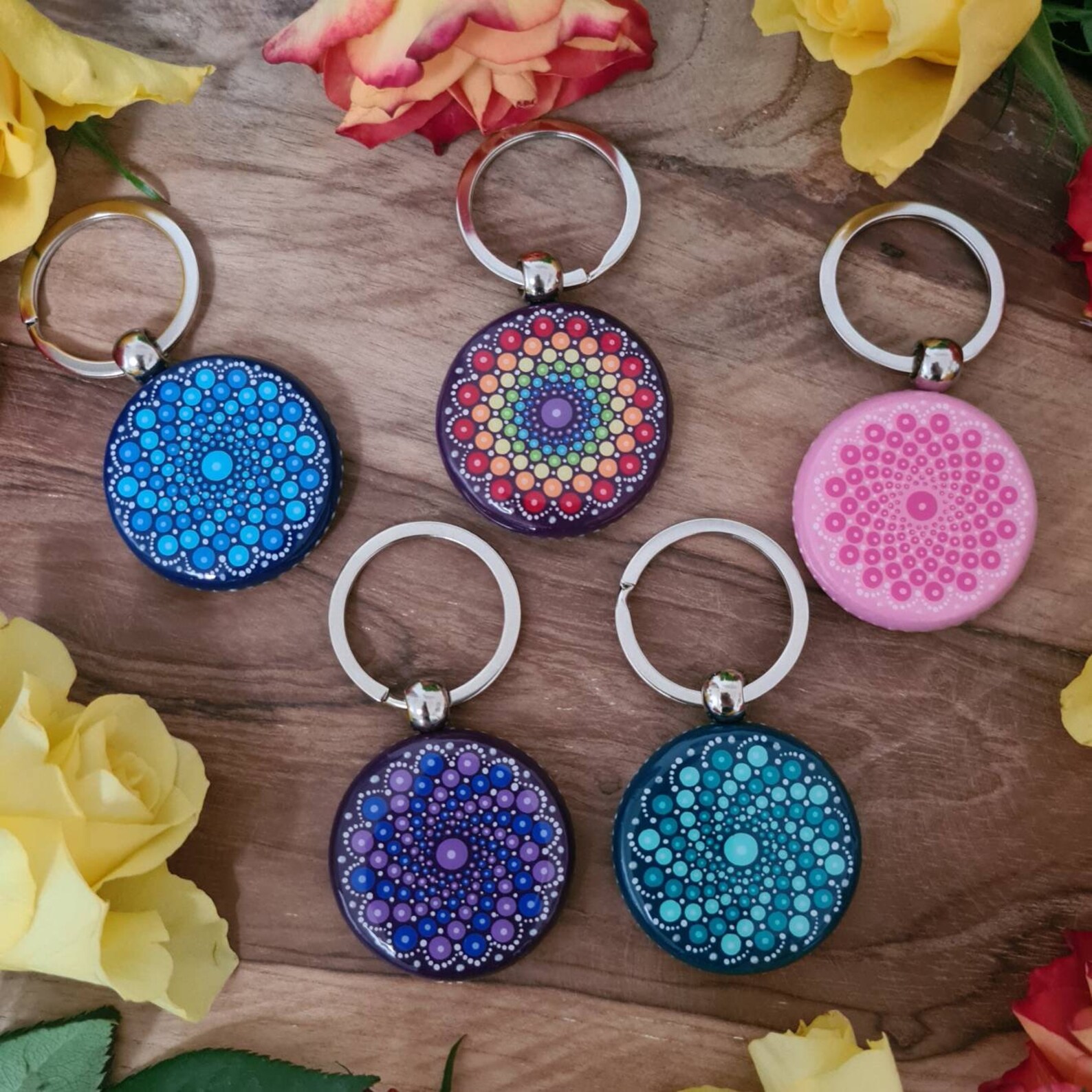 Chakra Dot Mandala Keyring - Etsy