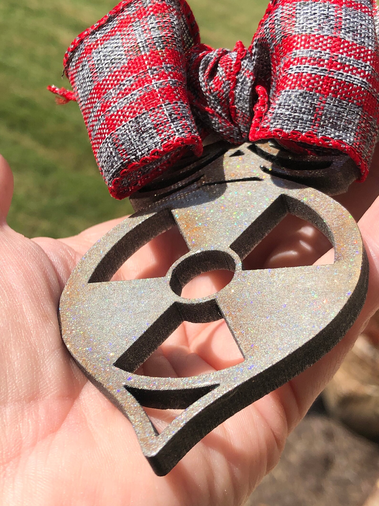 Radiation Symbol Ornament in Rustic Silver With Sparkles | Etsy