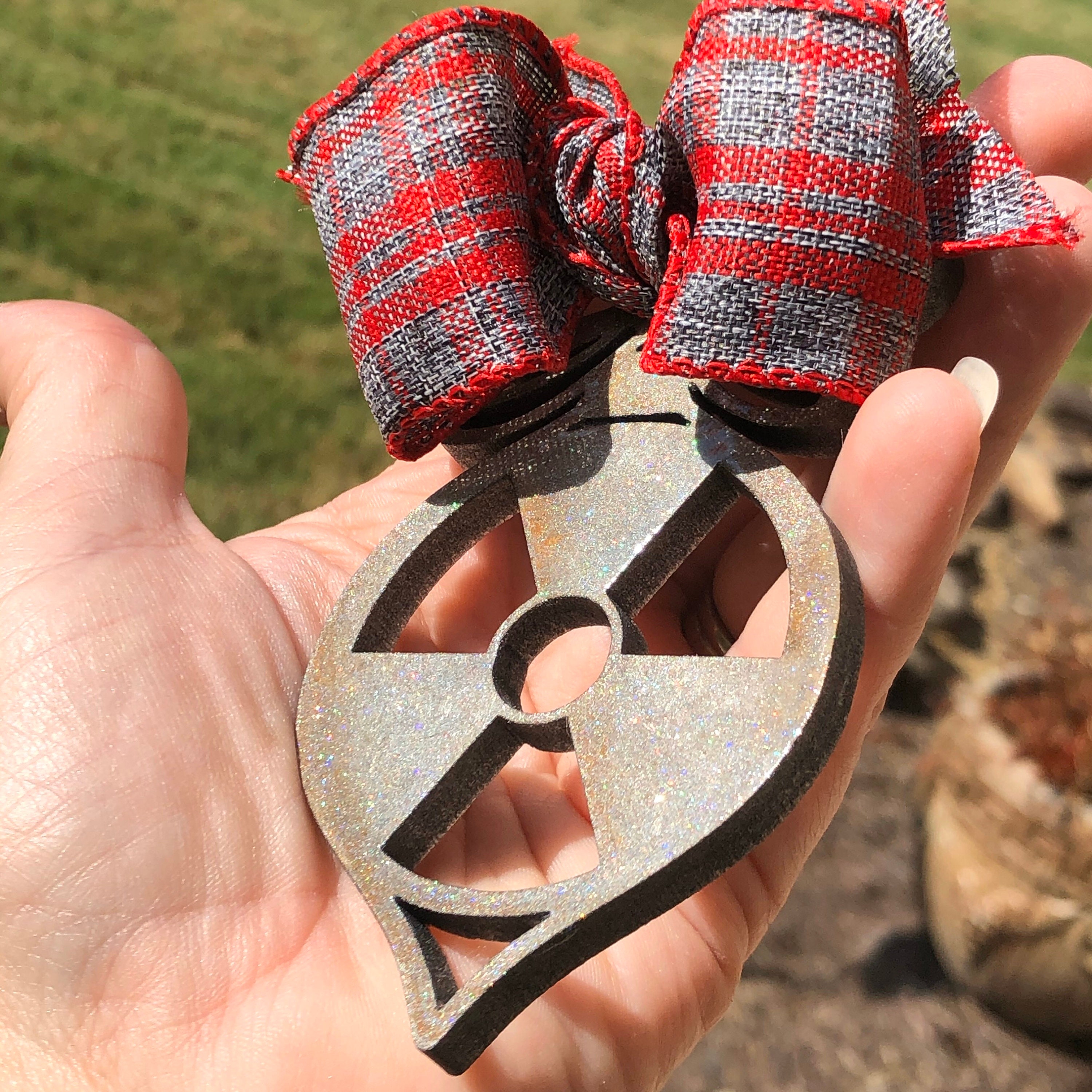 Radiation Symbol Ornament in Rustic Silver With Sparkles | Etsy