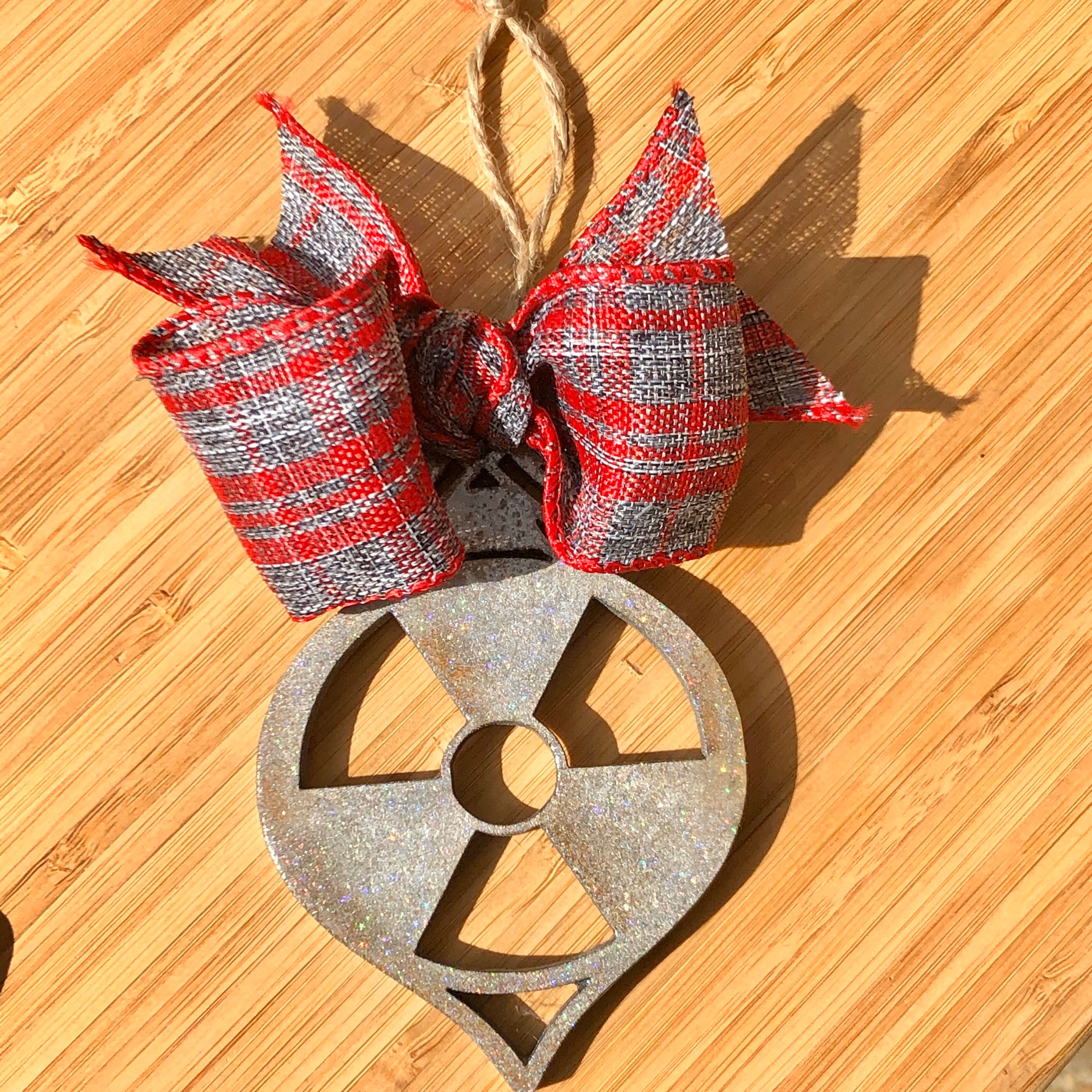 Radiation Symbol Ornament in Rustic Silver With Sparkles | Etsy