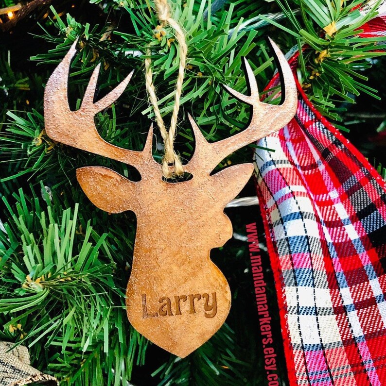 Wooden Rustic Buck Ornament With Personalized Name - Etsy