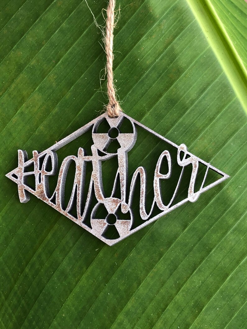 Radiation Symbol Wooden Ornament Personalized With Name Rustic Metallic ...