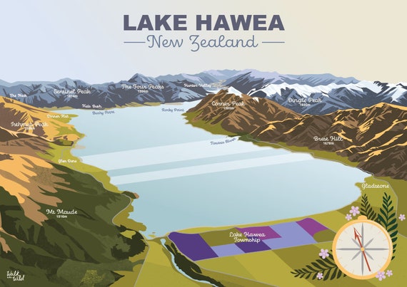Lake Hawea Map | Etsy