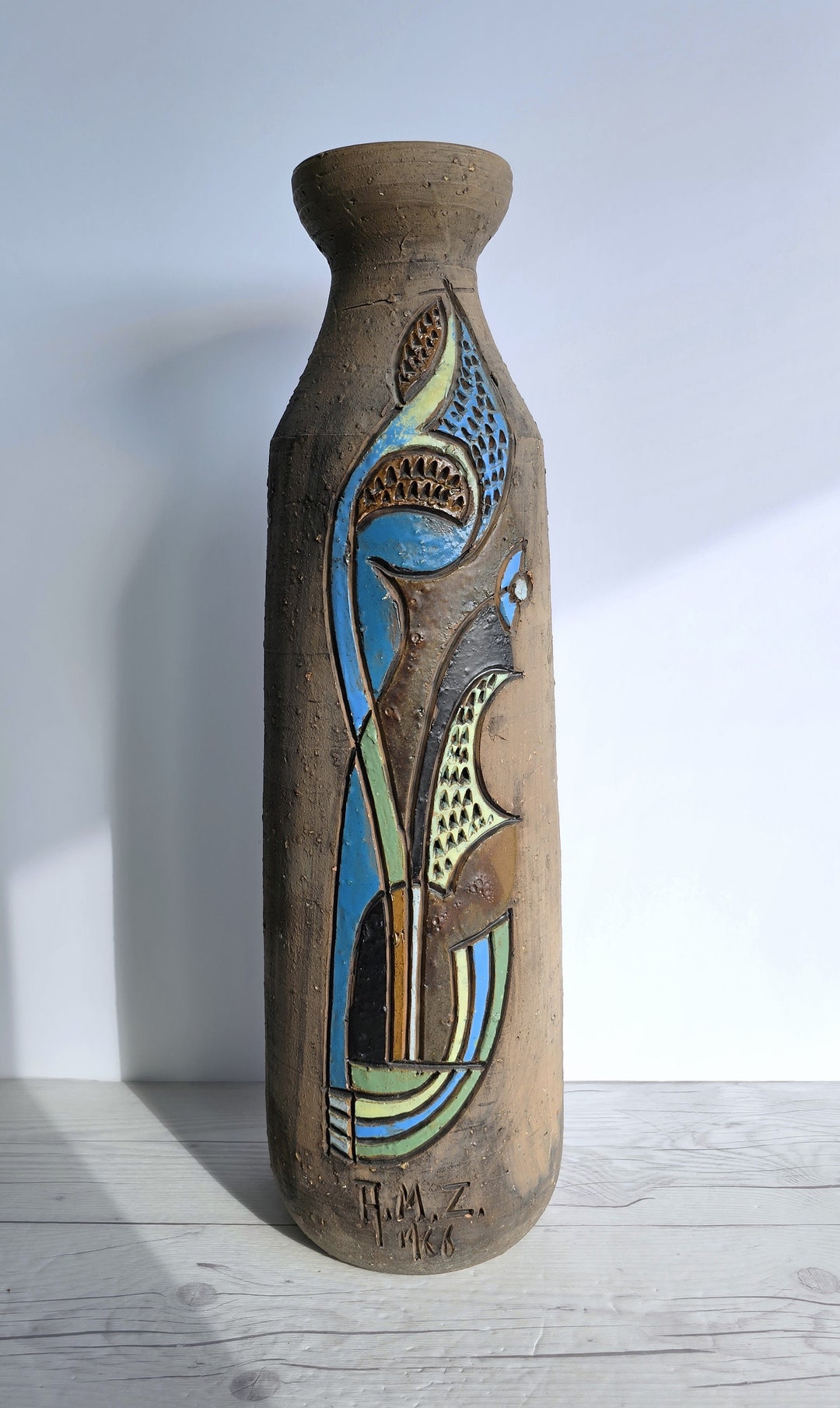 Marian Zawadski for Tilgmans Keramik 1966 Mid Century Modern Sgraffito ...