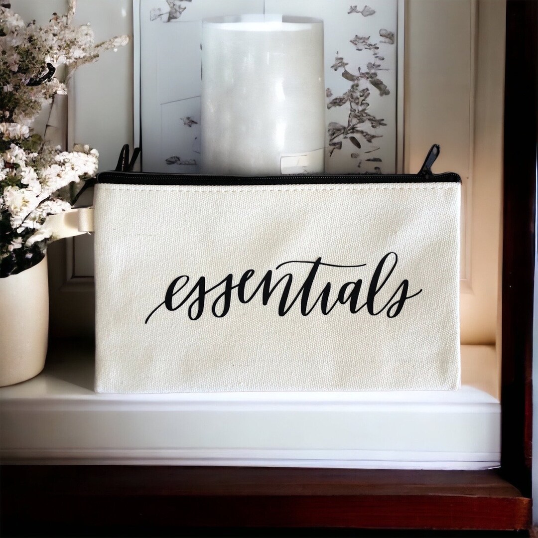 Essentials Hand Lettered Calligraphy Zippered Canvas Pouch for ...