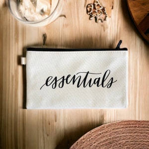Essentials Hand Lettered Calligraphy Zippered Canvas Pouch for ...