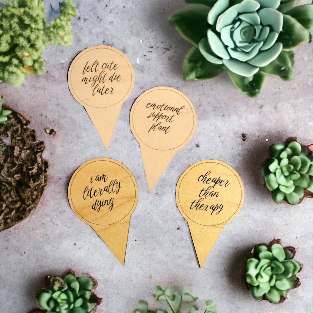 Wooden Garden Plant Stakes Labels Emotional Support Plant Felt Cute ...