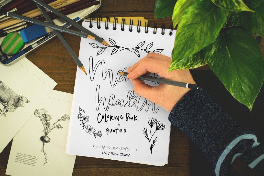 Mental Health Floral Calligraphy Coloring Book Digital Download ...