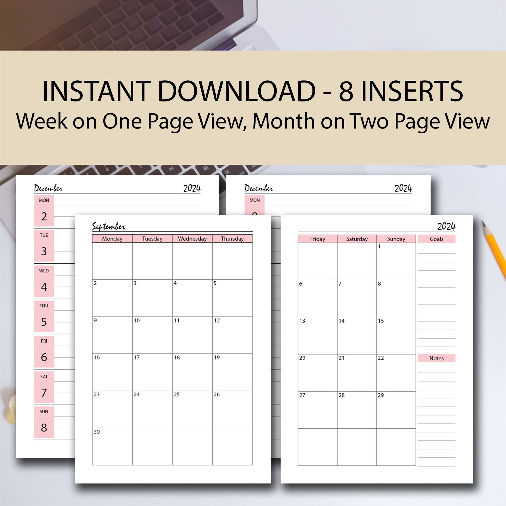 2024 Weekly Planner Printable Pink BUNDLE, 2024 Week on 1 Page Pdf, A5 ...