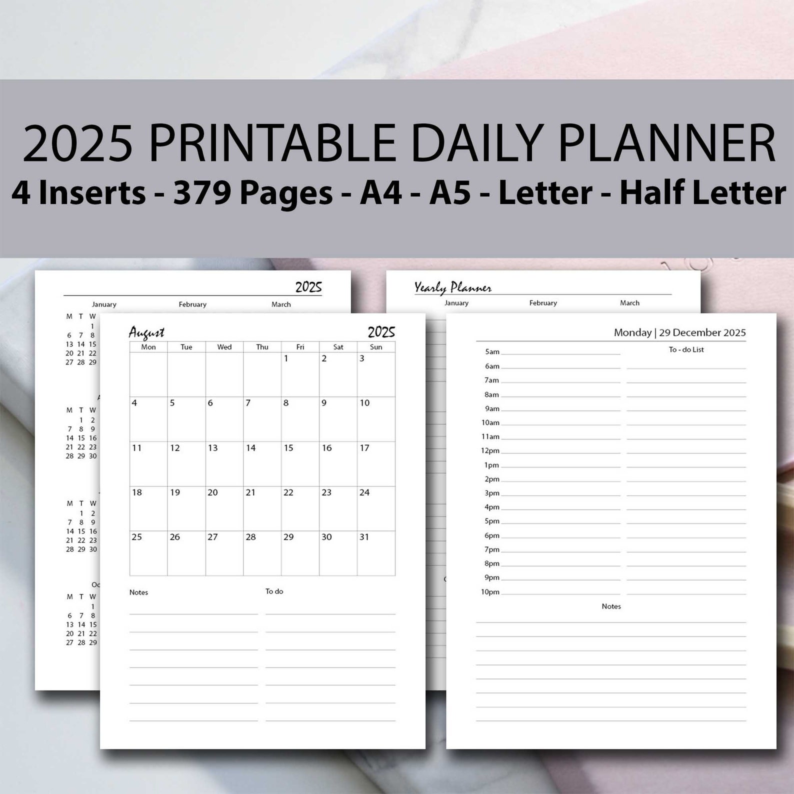 2025 Daily Planner Printable Pack, 2025 Daily Journal Printable, A4/a5 ...