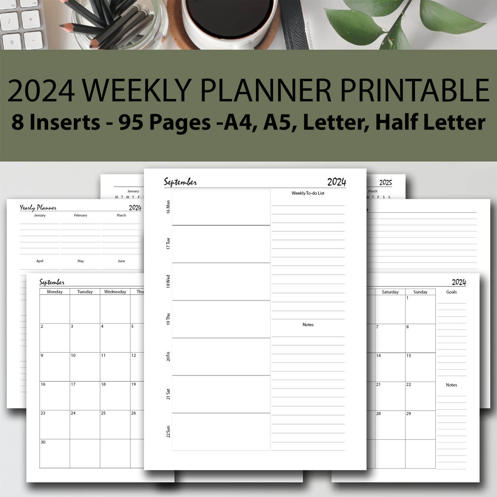 2024 Weekly Planner Printable BUNDLE, Week on 1 Page, 2024 Weekly ...