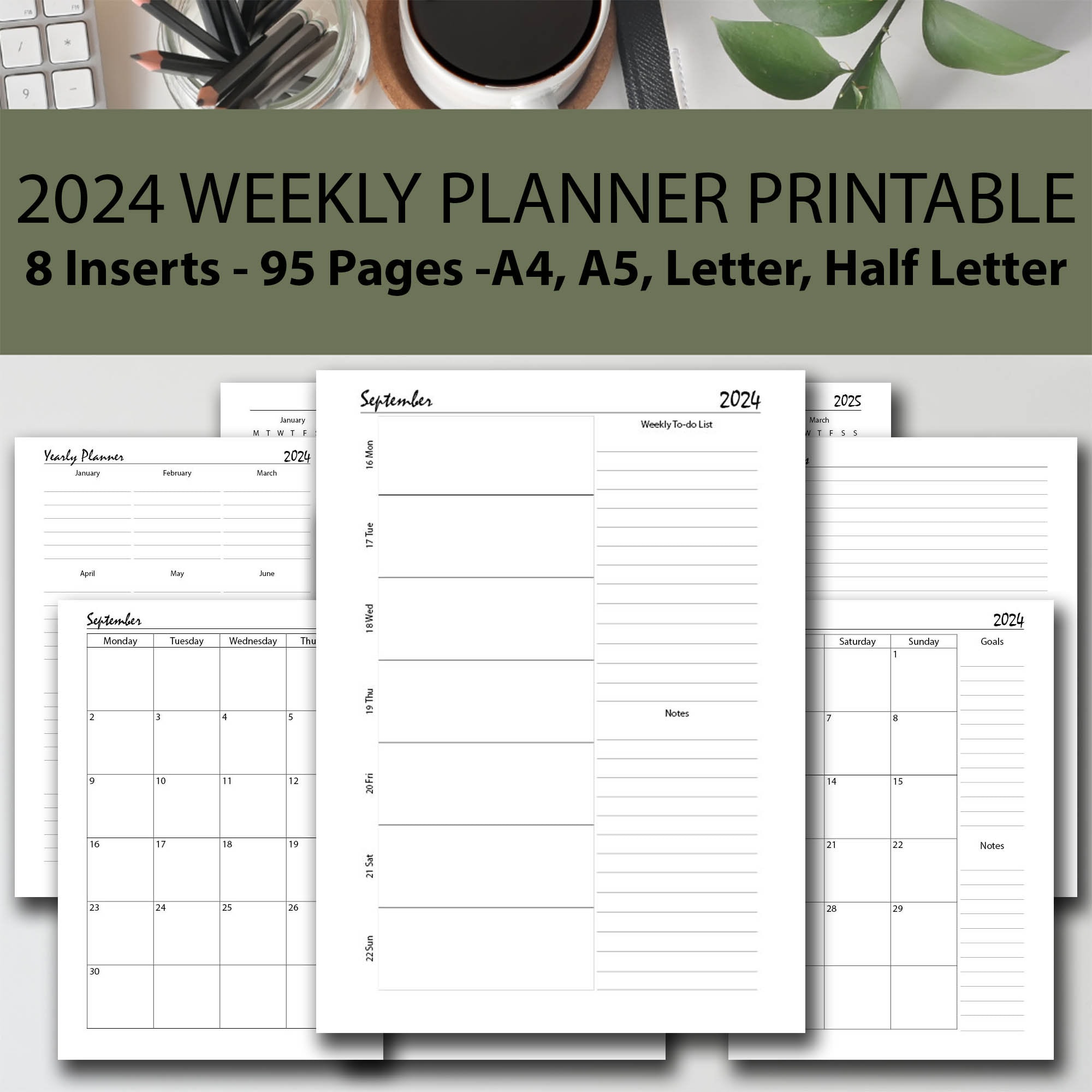 2024 Weekly Planner Printable BUNDLE, Week on 1 Page, 2024 Weekly ...