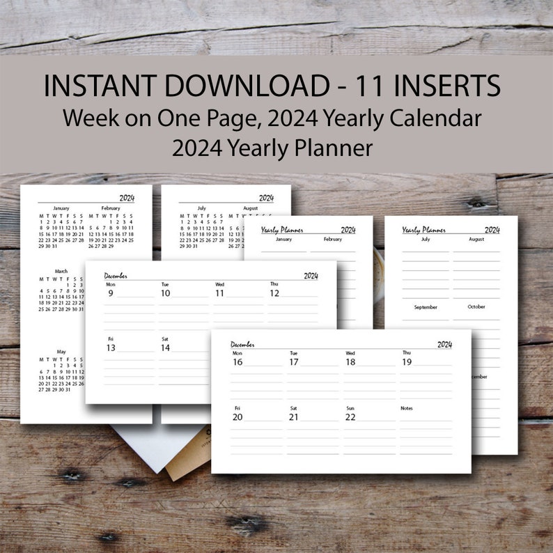 2024 Personal Size Daily Weekly Monthly Yearly Planner Printable Insert ...