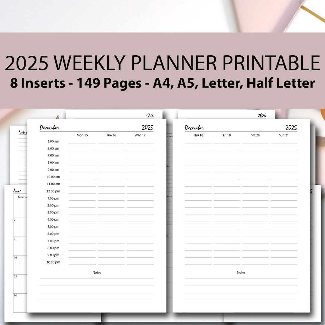 2025 Weekly Timebox Planner Printable BUNDLE, Week on 2 Page 2025, A4 ...