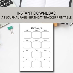 Birthday Tracker Printable, A5 Journal Page, Printable Tracker ...
