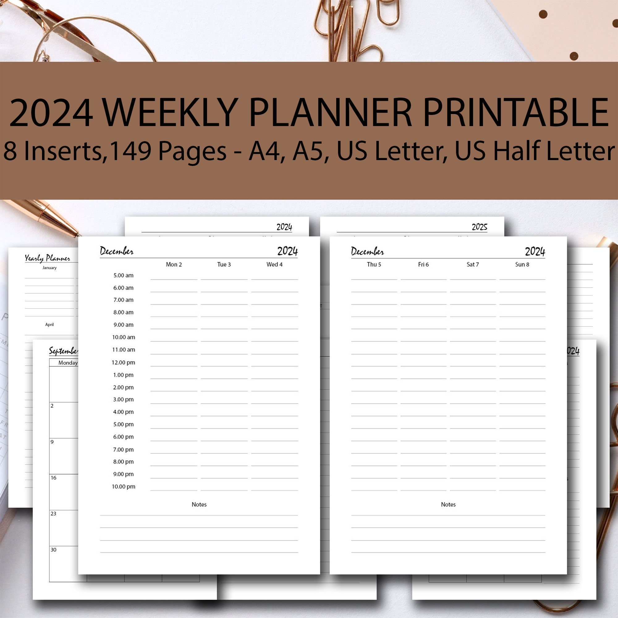 2024 Weekly Time Block Planner Printable BUNDLE, Week on 2 Page 2024 ...