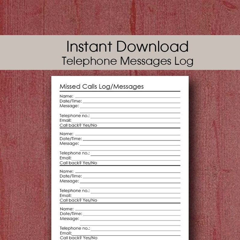 Missed Calls Log Printable A5 A4 Letter Half Size Office | Etsy