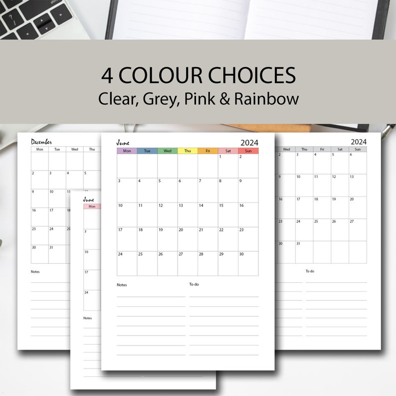 2024 Calendar Printable BUNDLE, 2024 Dated Month on 1 Page, 2024 ...