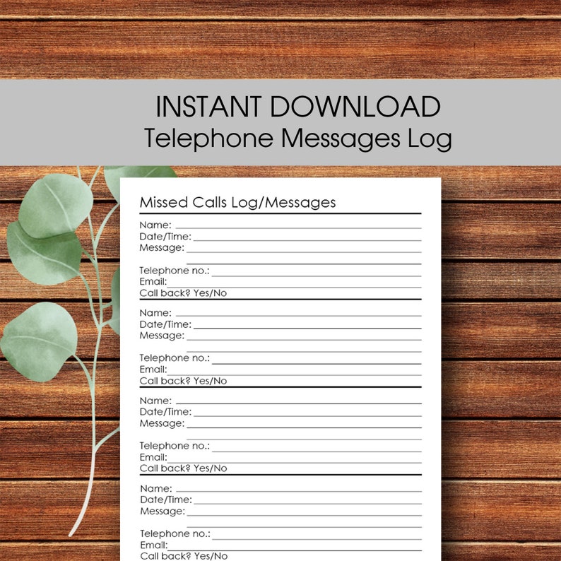 Missed Calls Log Printable A5 A4 Letter Half Size Office | Etsy