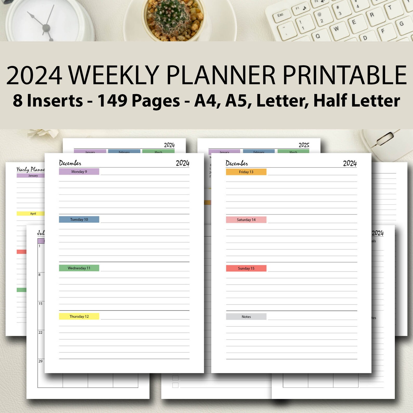 2024 Weekly Planner Printable RAINBOW BUNDLE, A4, A5 Insert, Half Size ...