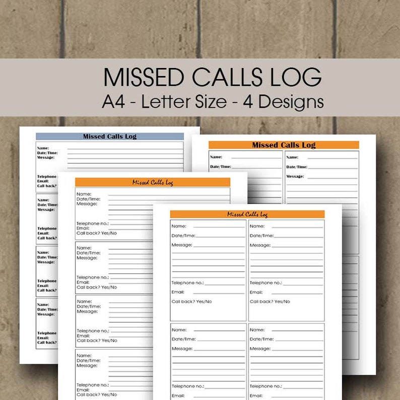 Missed Calls Log, Printable Office Planner, Telephone Messages, A4 ...