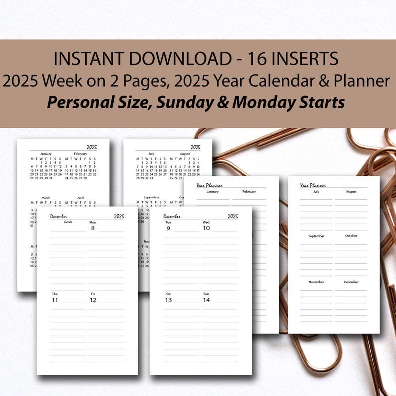 2025 Personal Size Daily Weekly Month Year Planner Pack Printable ...