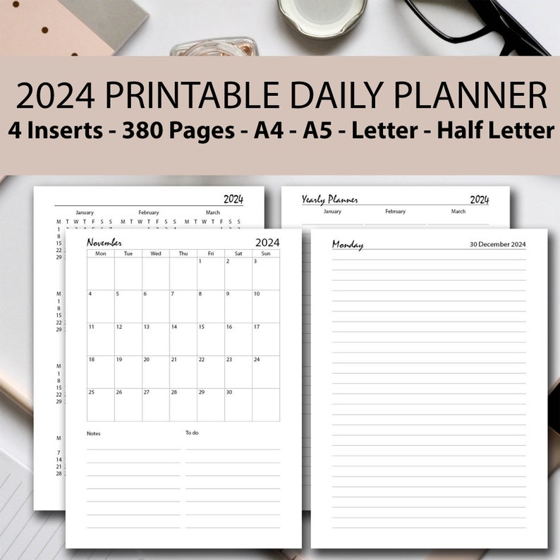 2024 Daily Planner A5 Printable BUNDLE 2024 Daily Journal - Etsy