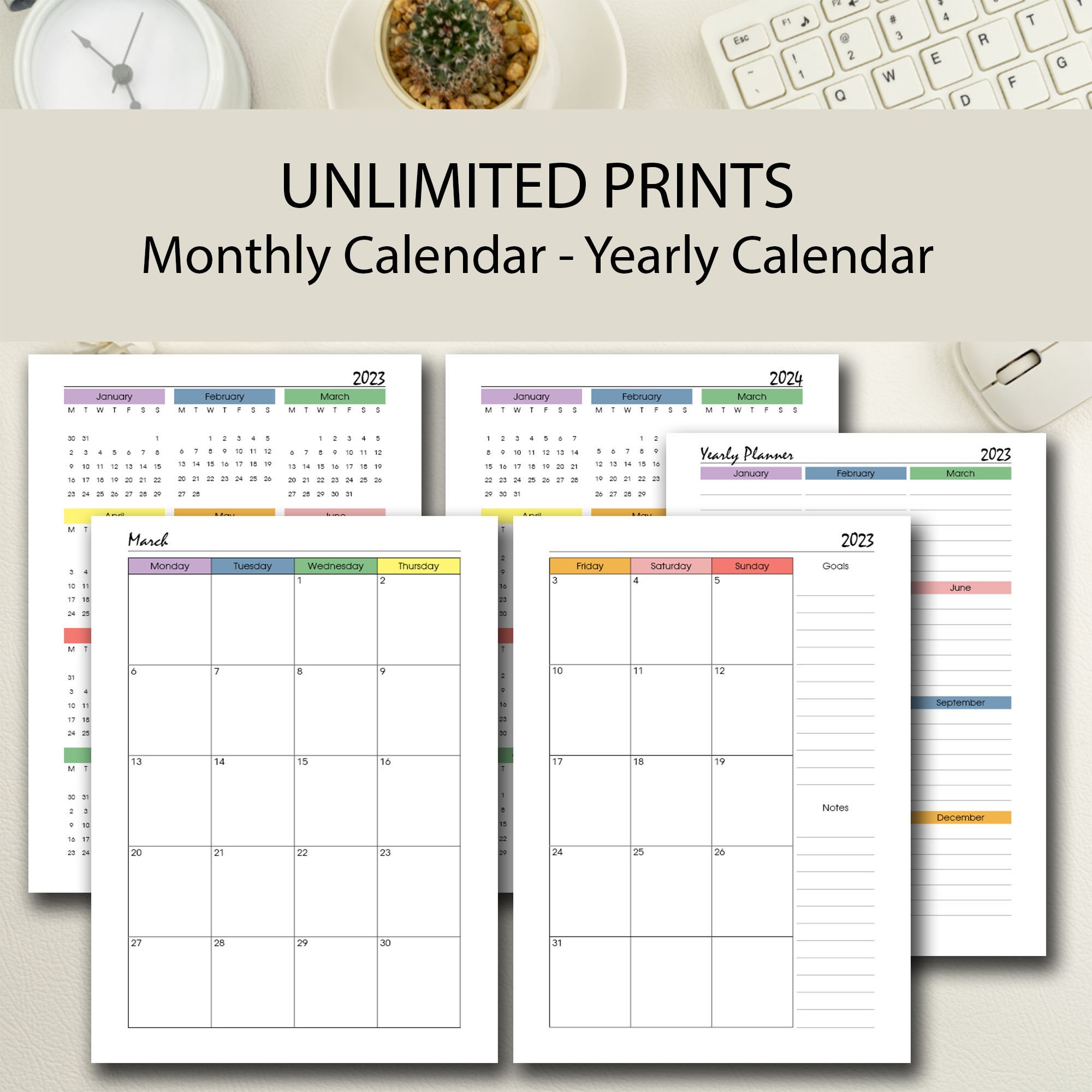 2023 Planner Printable Inserts RAINBOW Set, A4/a5/half Letter/letter ...