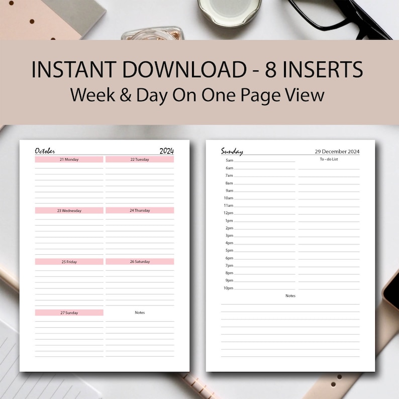 2024 Daily Weekly Planner PINK Printable Bundle A4/a5/half - Etsy UK