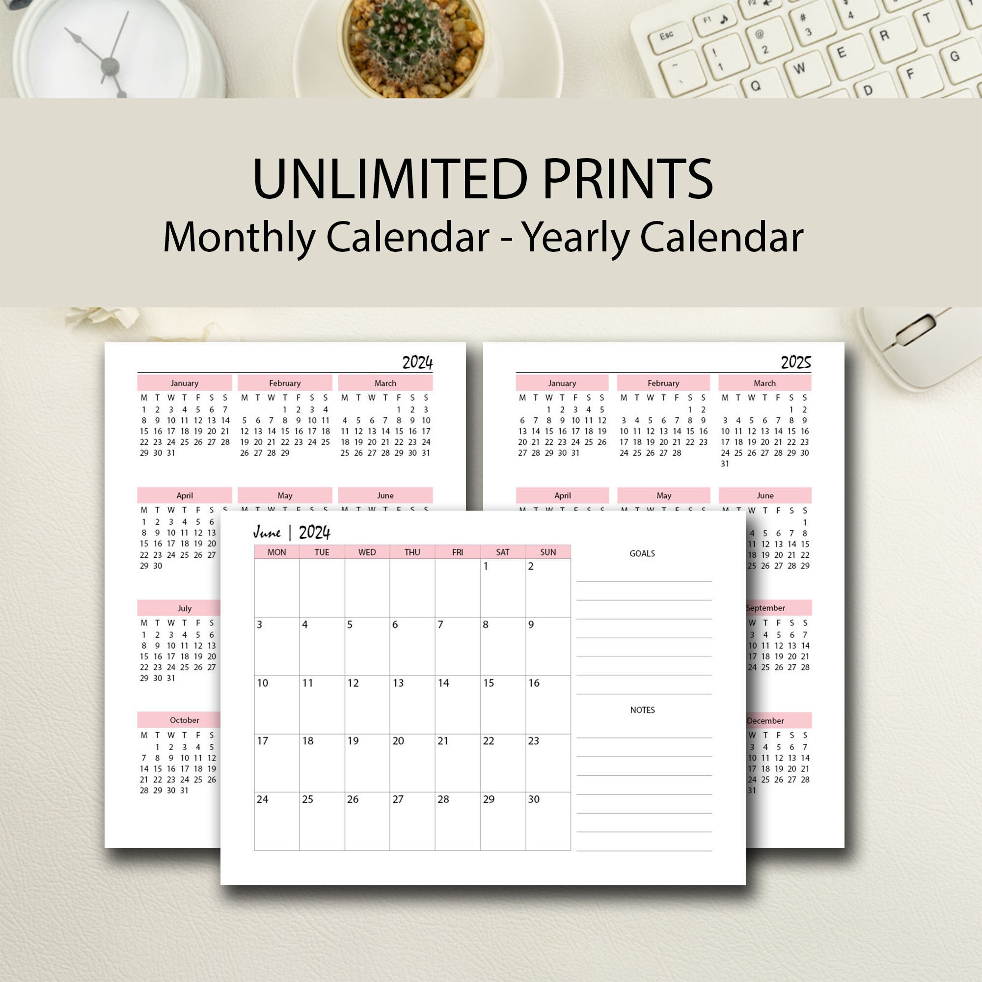 2024 Weekly Planner Printable Pink BUNDLE, 2024 Week on 1 Page Pdf, A5 ...