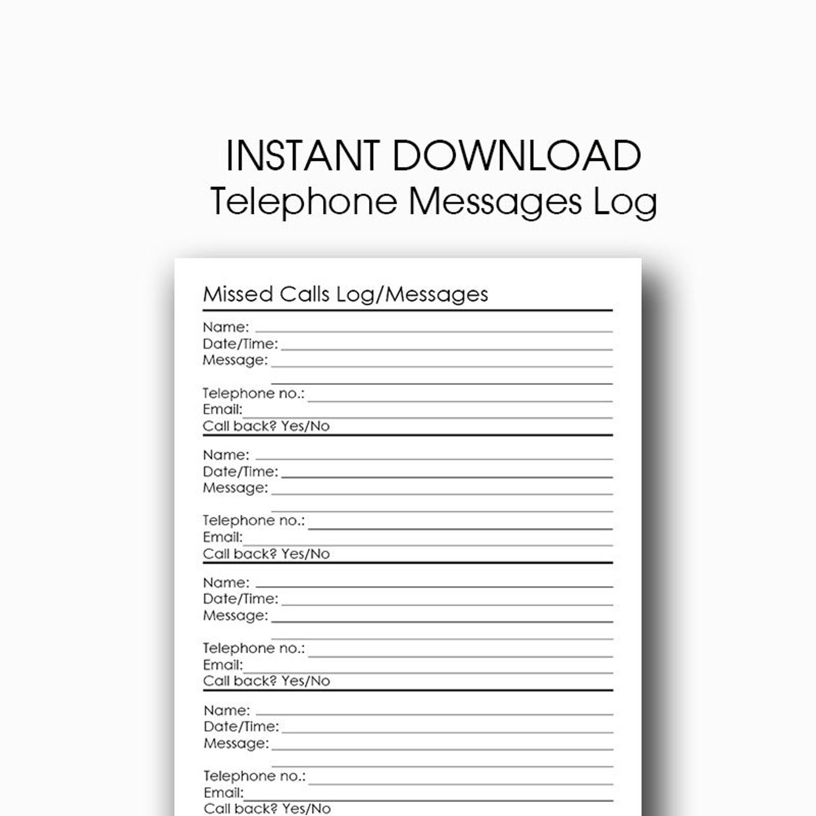 Missed Calls Log Printable A5 A4 Letter Half Size Office | Etsy