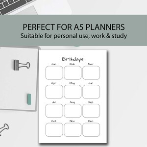 Birthday Tracker Printable, A5 Journal Page, Printable Tracker ...