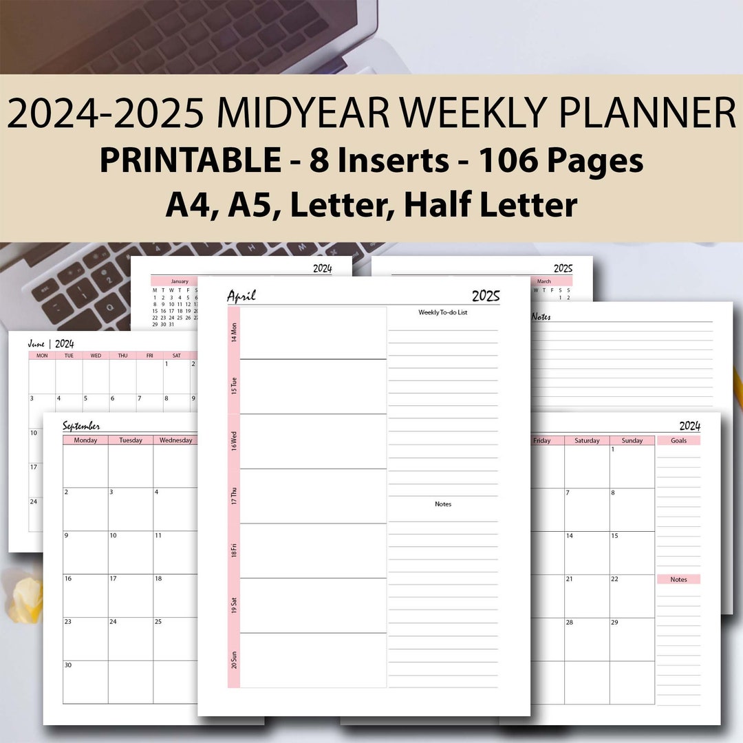 2024-2025 Weekly Planner Printable PINK Bundle, A4/a5/half Letter ...