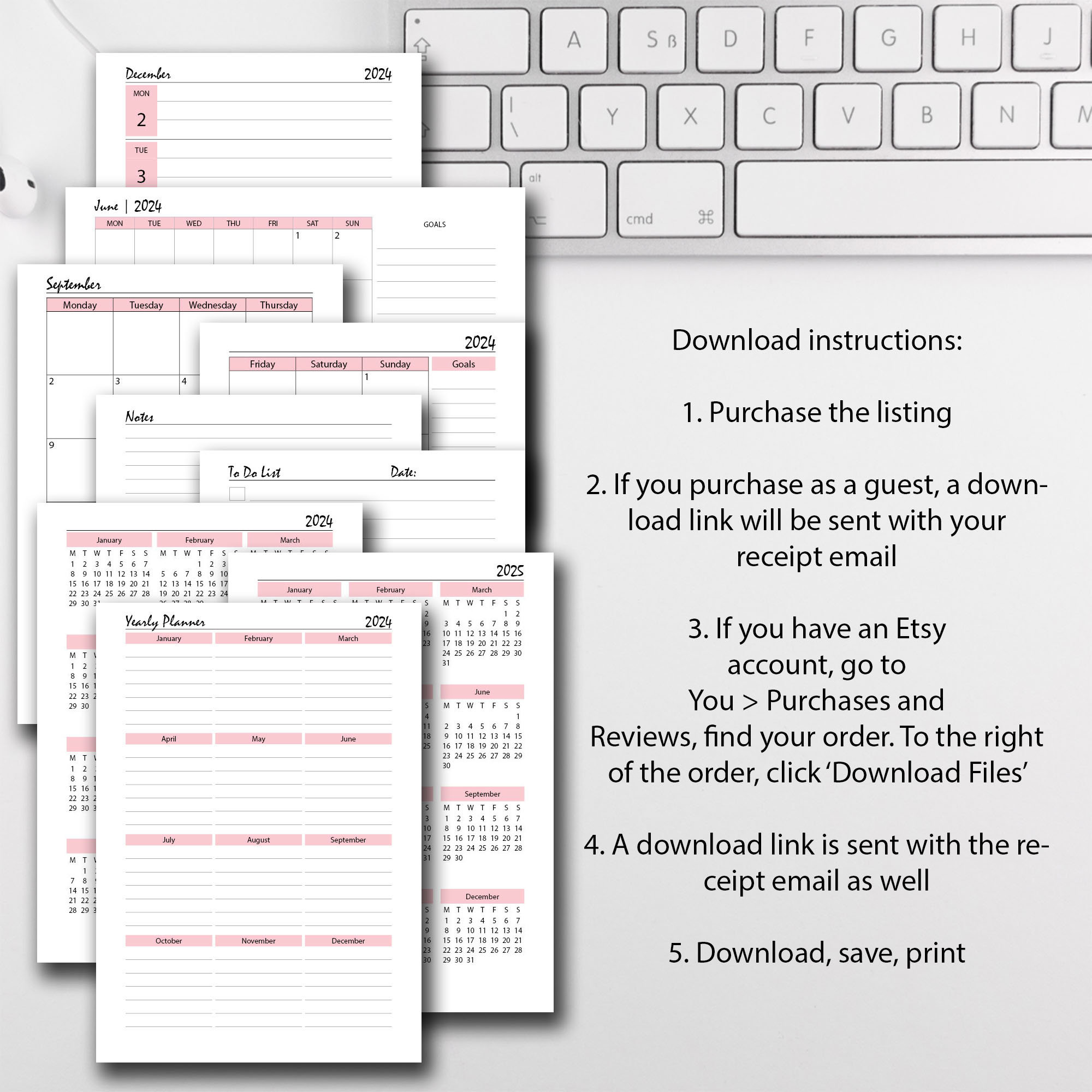 2024 Weekly Planner Printable Pink BUNDLE, 2024 Week on 1 Page Pdf, A5 ...